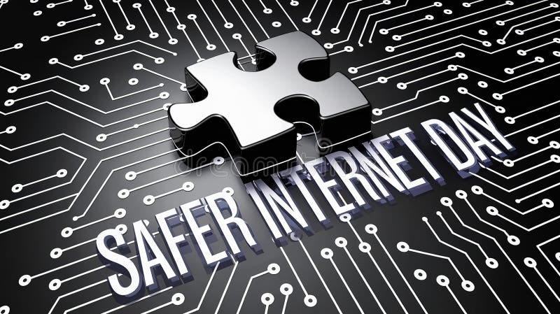 Illustration of Safer Internet Day Puzzle and Digital Circuit Background, Generative Ai Stock ...