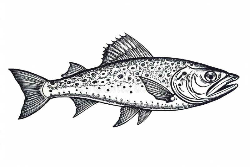 Illustration of Salmon Fish in Engraving Style on a White Background ...