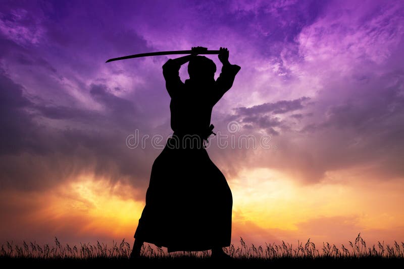 Samurai at sunset stock illustration. Illustration of dark - 45424069