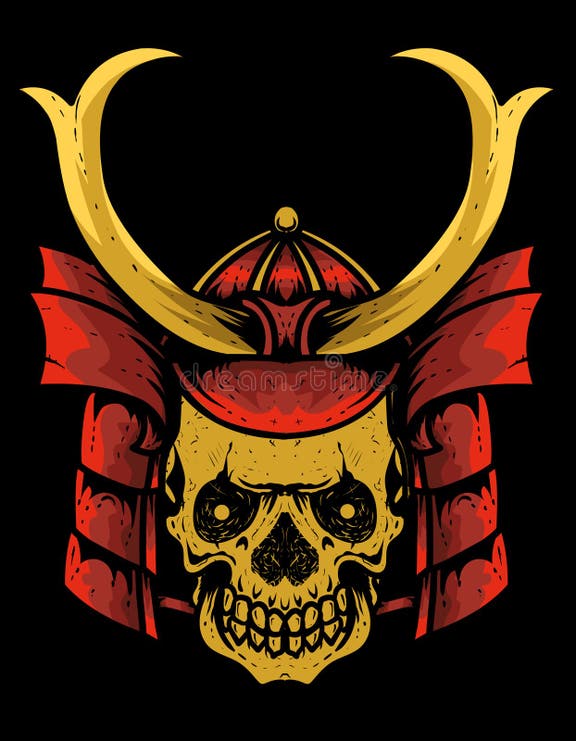 Illustration Samurai Skull Head on Black Background Stock Vector ...