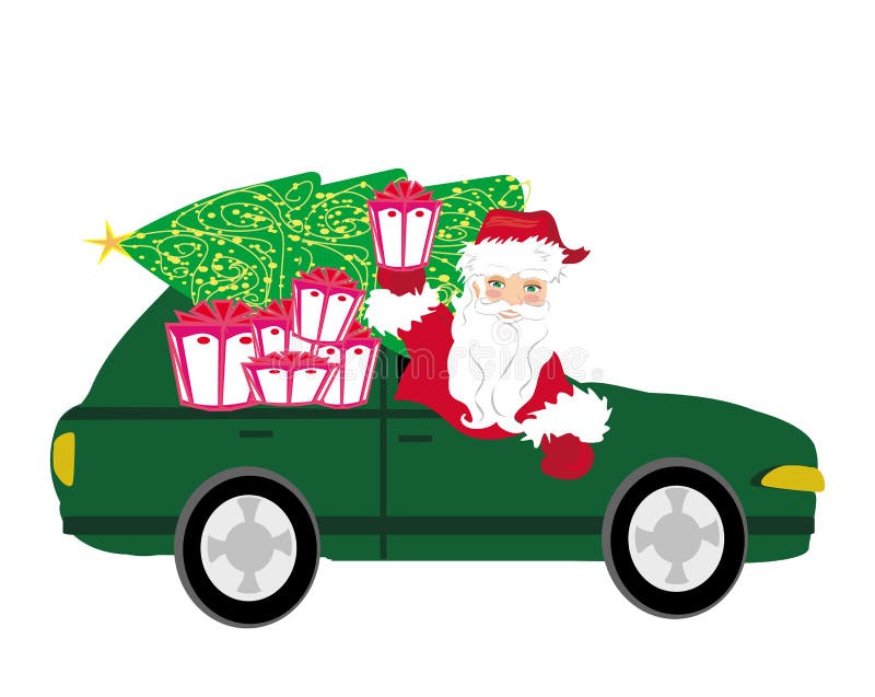 Illustration of Santa Claus Driving Car Stock Vector - Illustration of ...