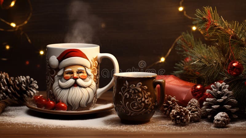 Illustration of a Santa Coffee Cup Sits on a Table with Artificial ...