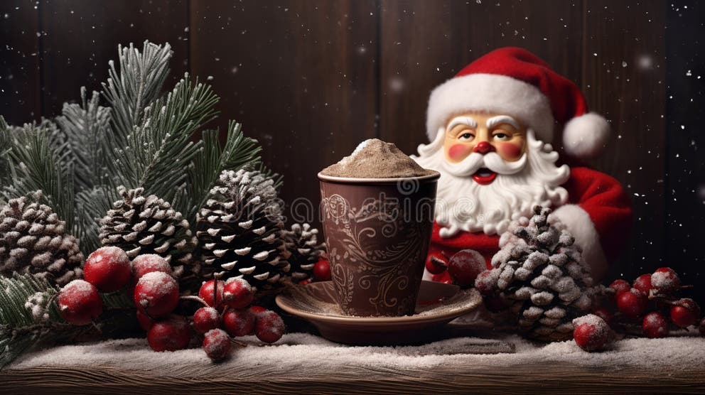 Illustration of a Santa Coffee Cup Sits on a Table with Artificial ...