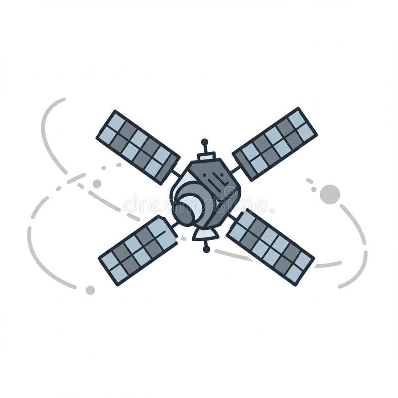 Illustration of a Satellite Featuring a Central Body with Four Solar ...