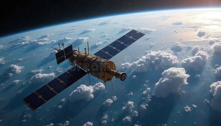 Illustration Satellite Orbiting Earth. Spacecraft Collects Data on ...