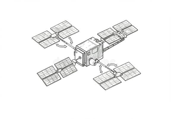 Illustration of a Satellite in Space with Four Solar Panel Arrays ...