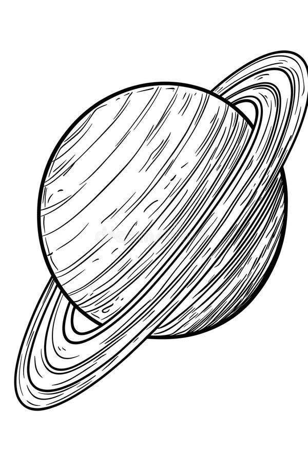 Saturn with Rings Depicted in Black and White Drawing Style Generative ...