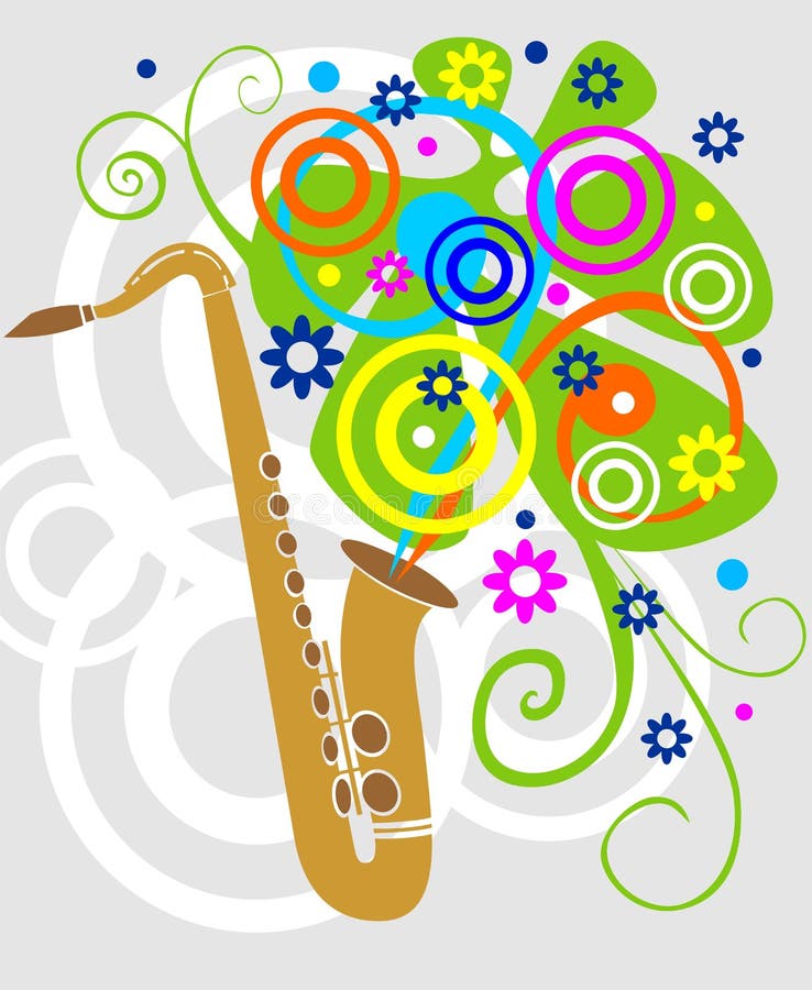 Illustration of a Saxaphone with Flowers Stock Vector - Illustration of ...