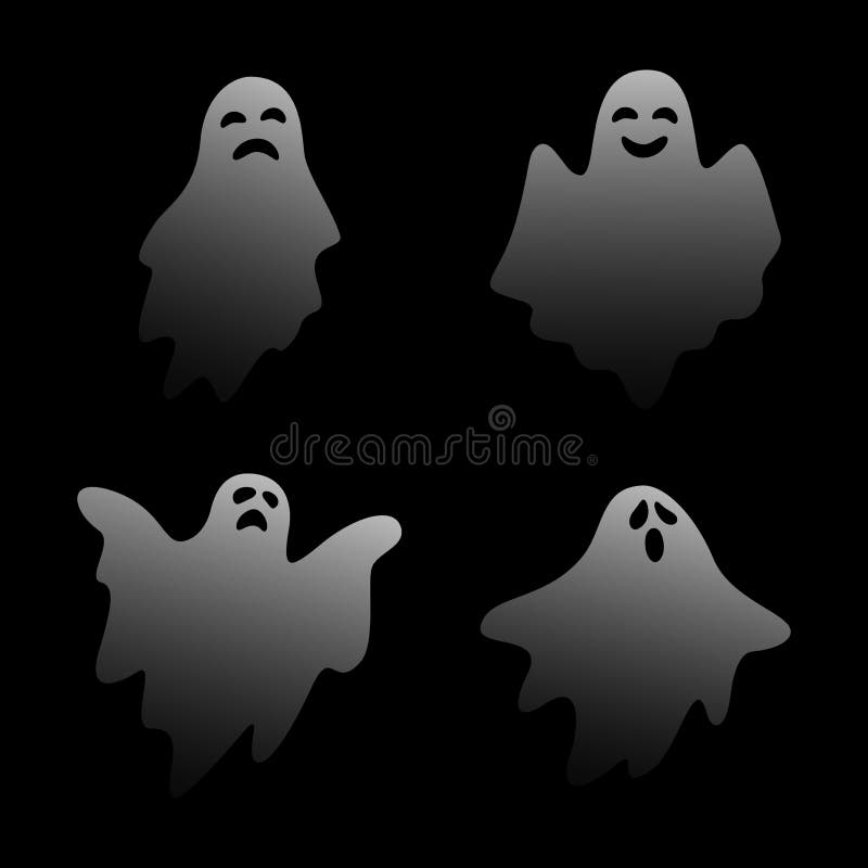 Scary Ghost Characters Set with Different Face Expressions Stock Vector ...