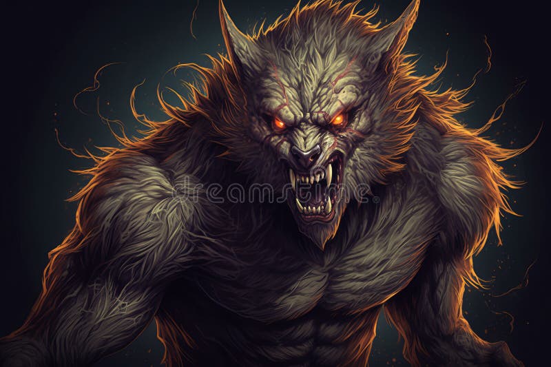 Scary Werewolf Creature on Grey Background Stock Illustration ...