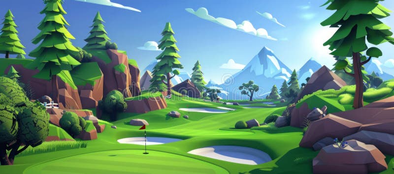 Illustration of a Scenic Golf Course in Mountains. Generative Ai Stock ...