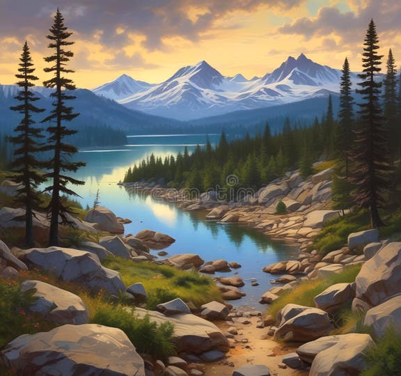 Illustration of Scenic Wild Landscape Stock Illustration - Illustration ...