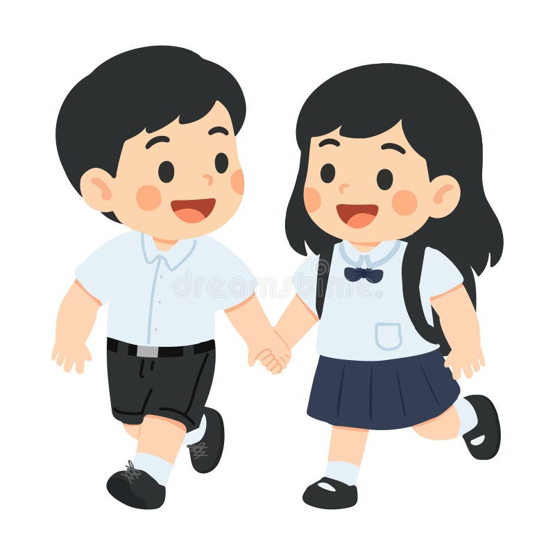 Illustration of School Children Walking Hand in Hand Stock Vector ...