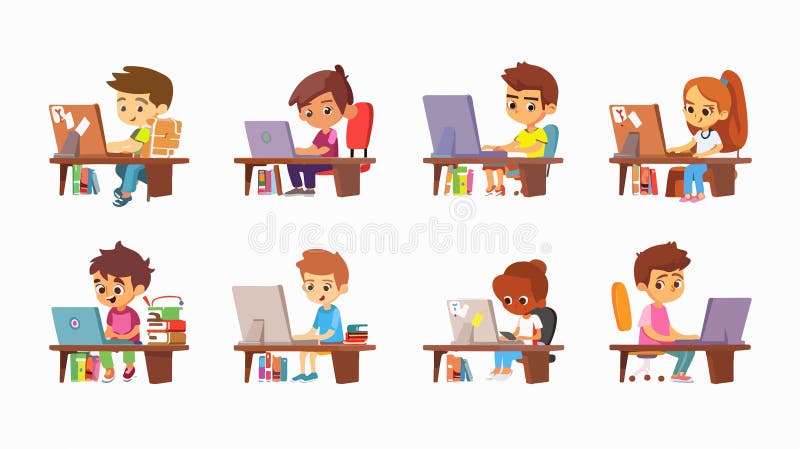 Diverse Group of School Students Engaged in Learning Technology with ...