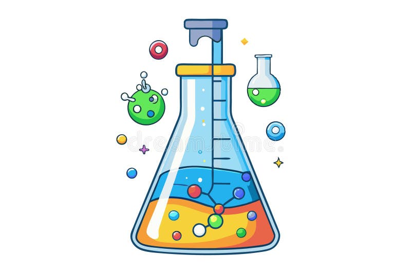 Illustration of a Scientific Beaker with Colorful Liquids, Molecules ...