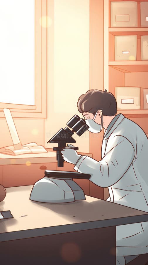 Illustration of a Scientist Looking through a Microscope in a ...