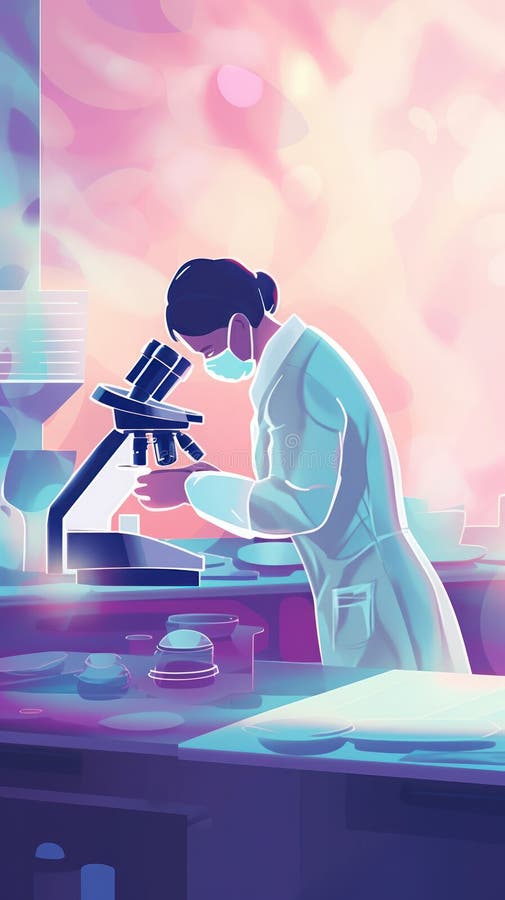 Illustration of Scientist Working in Laboratory with Microscope and ...