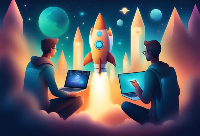 An Illustration of Scientists Working on a Space Rocket Mission ...