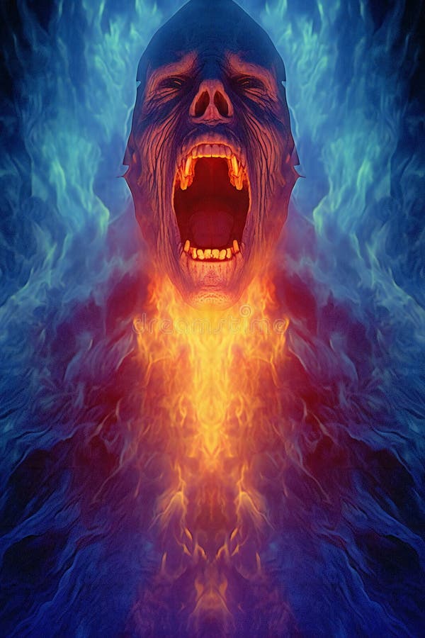 Screaming Monster Face in the Blue Smoke, Halloween Concept Stock Illustration - Illustration of ...