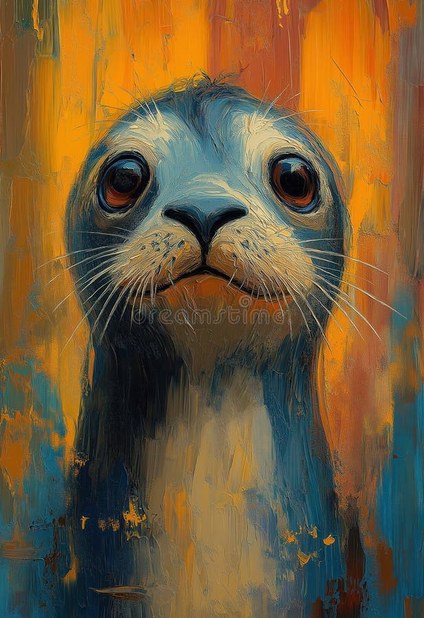 Illustration of a Sea Lion, Front View. Stock Image - Image of wild ...