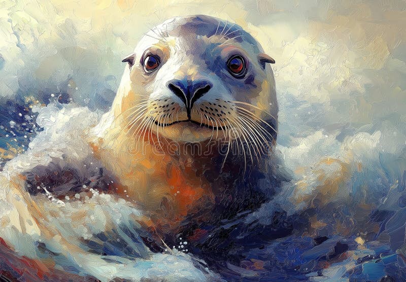 Illustration of a Sea Lion, Front View. Stock Photo - Image of nature ...