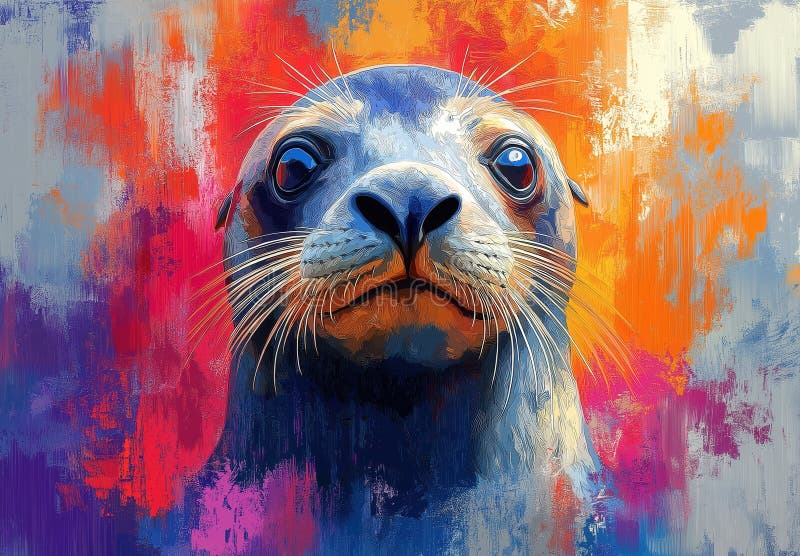 Illustration of a Sea Lion, Front View. Stock Image - Image of nature ...