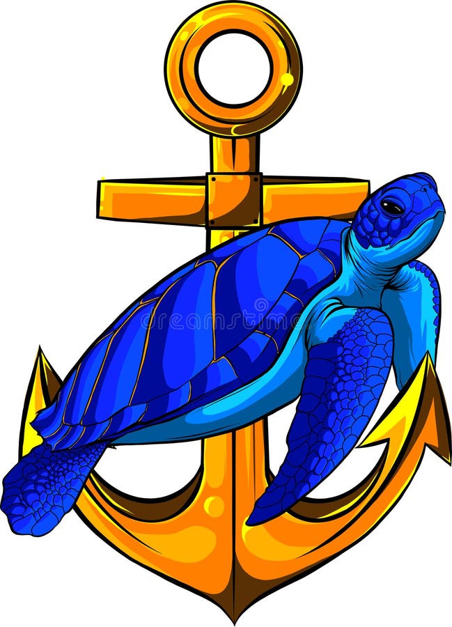 Vector Illustration of Sea Turtle with Anchor Stock Vector ...