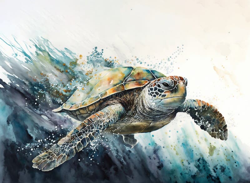 Illustration Sea Turtle Painted with Watercolors Stock Illustration ...