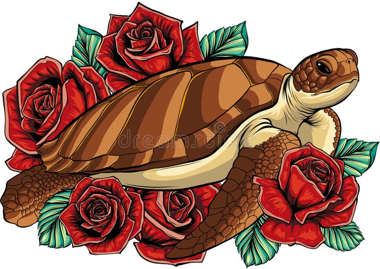Vector Illustration of Sea Turtle with Roses Stock Vector ...