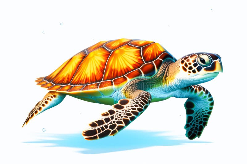 Illustration of a Sea Turtle on a White Background with Blue Water ...