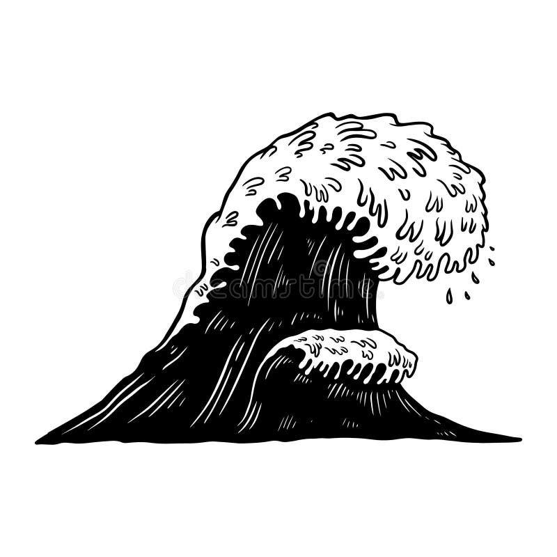 Illustration of Sea Waves in Engraving Style. Design Element for Poster ...