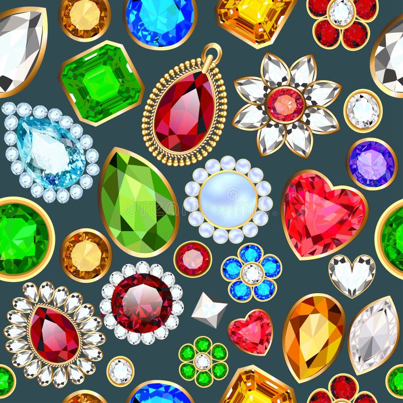 Seamless Background Pattern with Jewels of Different Colors and Shapes ...