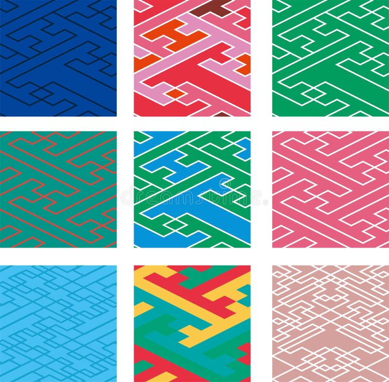 Colorful Seamless Japanese Pattern Combining Geometric Systems Set ...