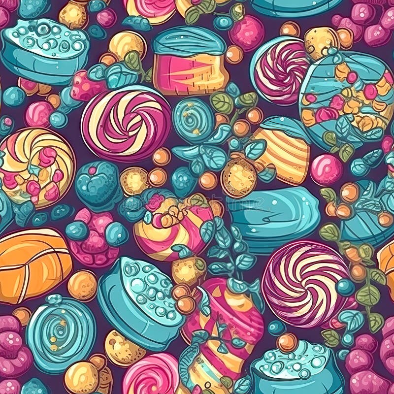 Illustration Seamless Pattern Cartoony Style, Sweet Candy Style Stock ...