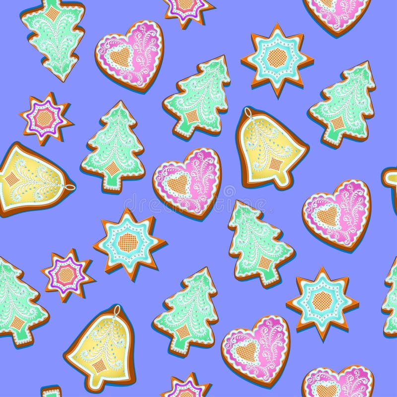 Seamless Pattern with Christmas Gingerbread Christmas Trees, Bells ...