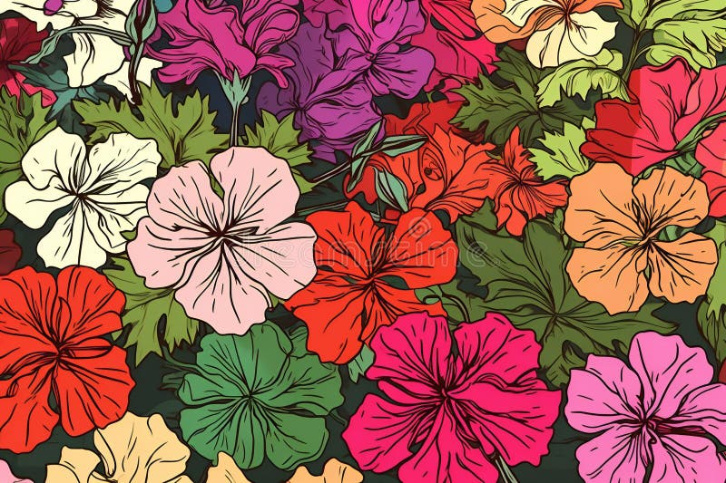 Seamless Pattern with Colorful Geranium Flowers Stock Illustration ...