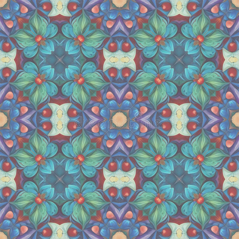 Seamless Pattern with Mandalas in Blue and Red Colors Stock ...