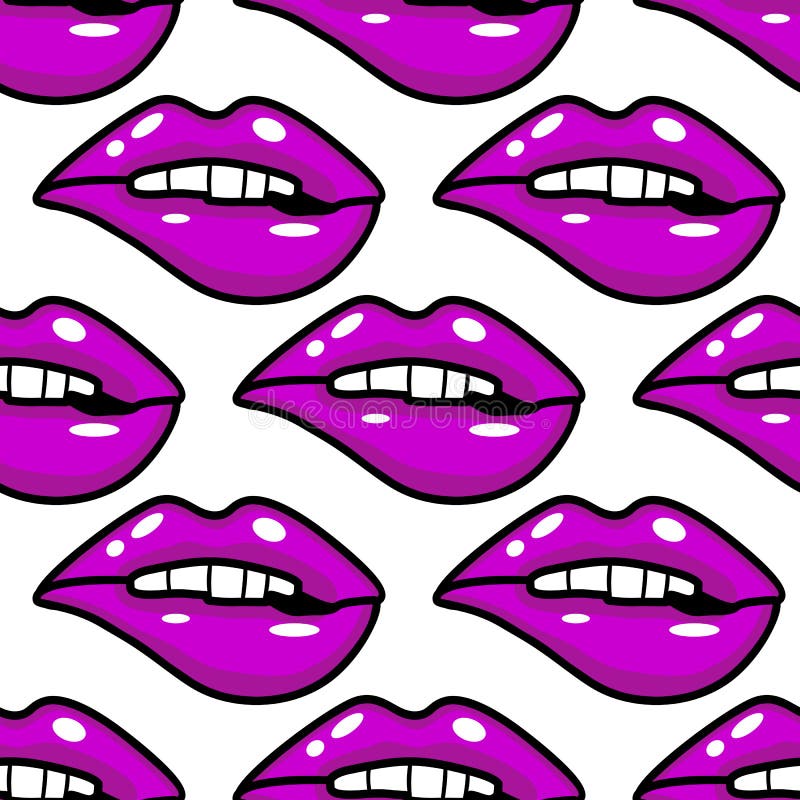 Illustration SEAMLESS Pattern of Opened Mouth with Pink Lipstick, White ...