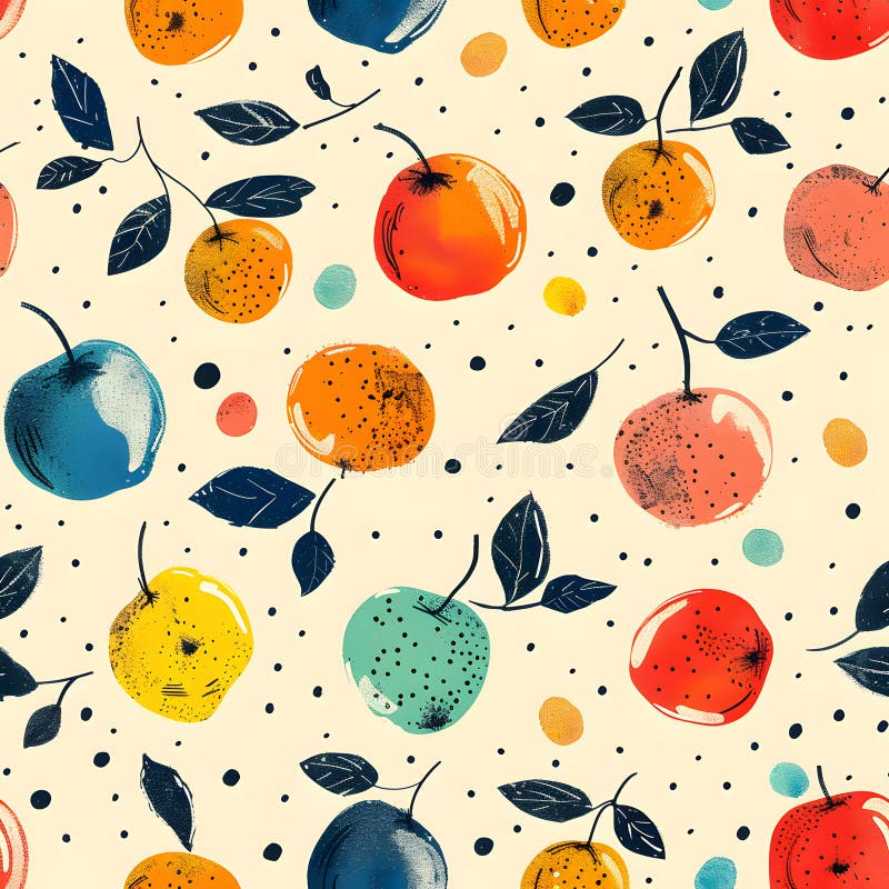 An Artistic Pattern of Oranges and Apples on a White Background Stock ...