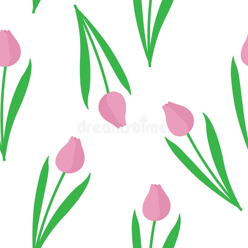Seamless Pattern Pink Tulips Vector Spring Flowers Illustration Stock ...