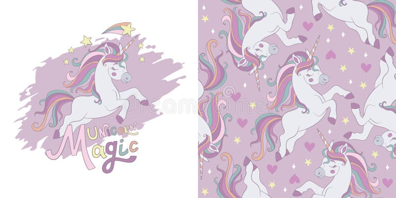 Illustration and Seamless Pattern with Unicorn Vector Stock Illustration - Illustration of ...
