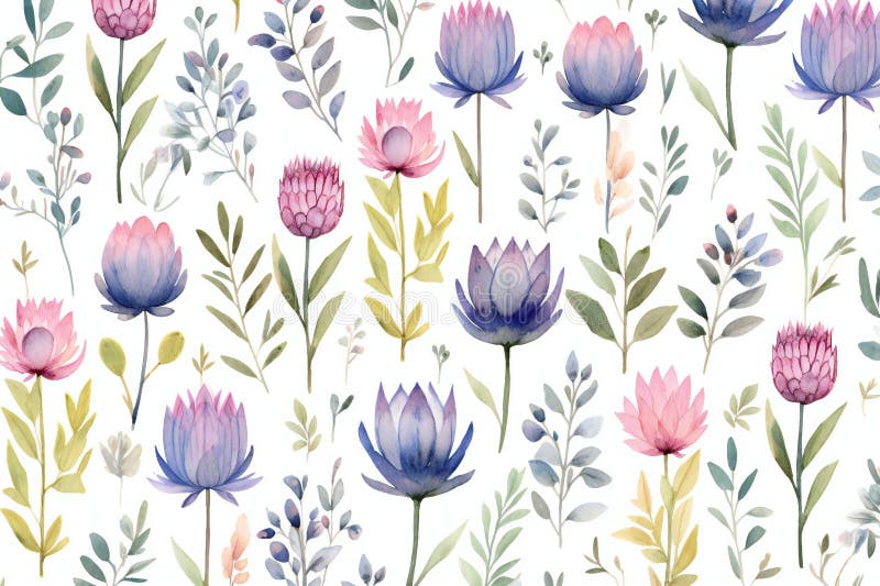 Seamless Pattern with Watercolor Flowers, Hand-drawn Illustration Stock ...