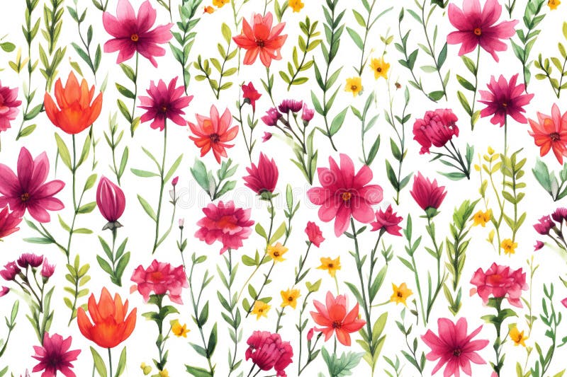 Seamless Pattern with Watercolor Flowers, Hand-drawn Illustration Stock ...
