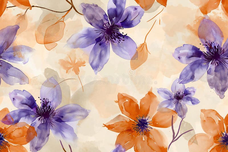 Seamless Pattern with Watercolor Flowers, Hand-drawn Illustration Stock ...