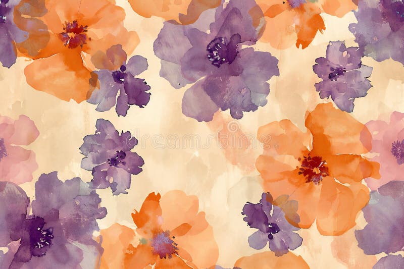 Seamless Pattern with Watercolor Flowers, Hand-drawn Illustration Stock ...