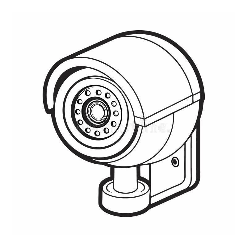 Illustration of a Security Camera in Black and White Outline Stock ...