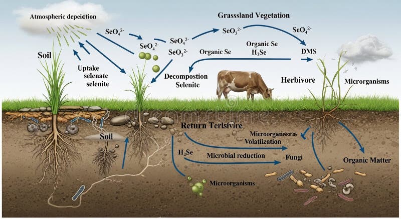 Illustration of the Selenium Cycle in Grassland Ecosystems, Showing the ...