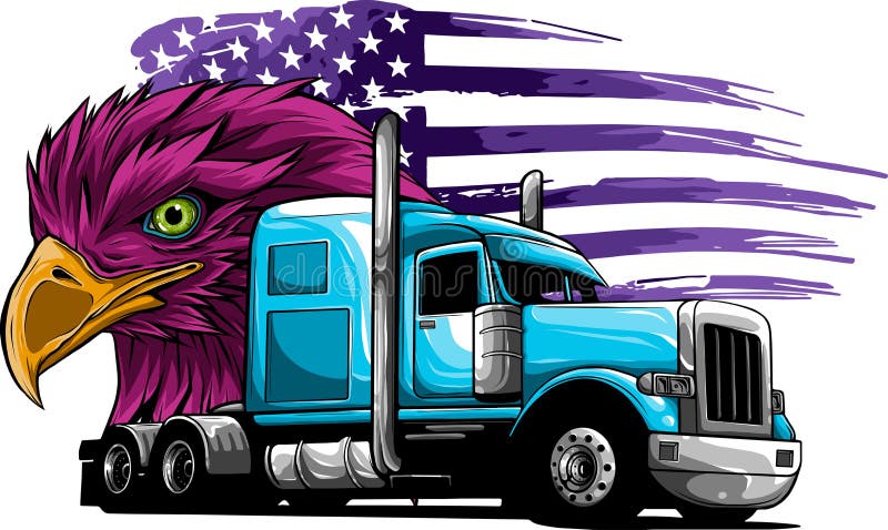 Vector Illustration of Semi Truck with American Flag and Eagle Head ...