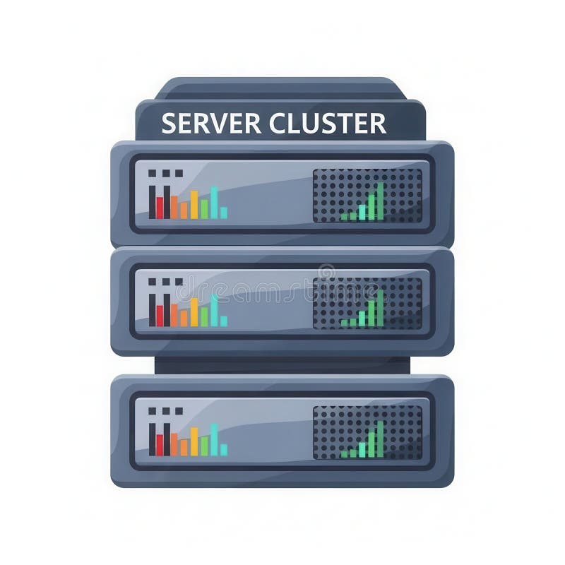 Illustration of Server Clusters with Digital Load Indicators Stock ...