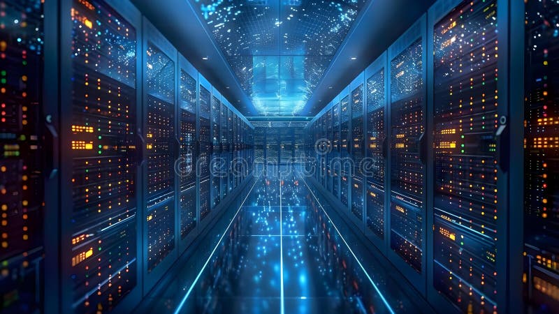 Illustration of Server Racks in a Data Center Room Setting. Concept ...